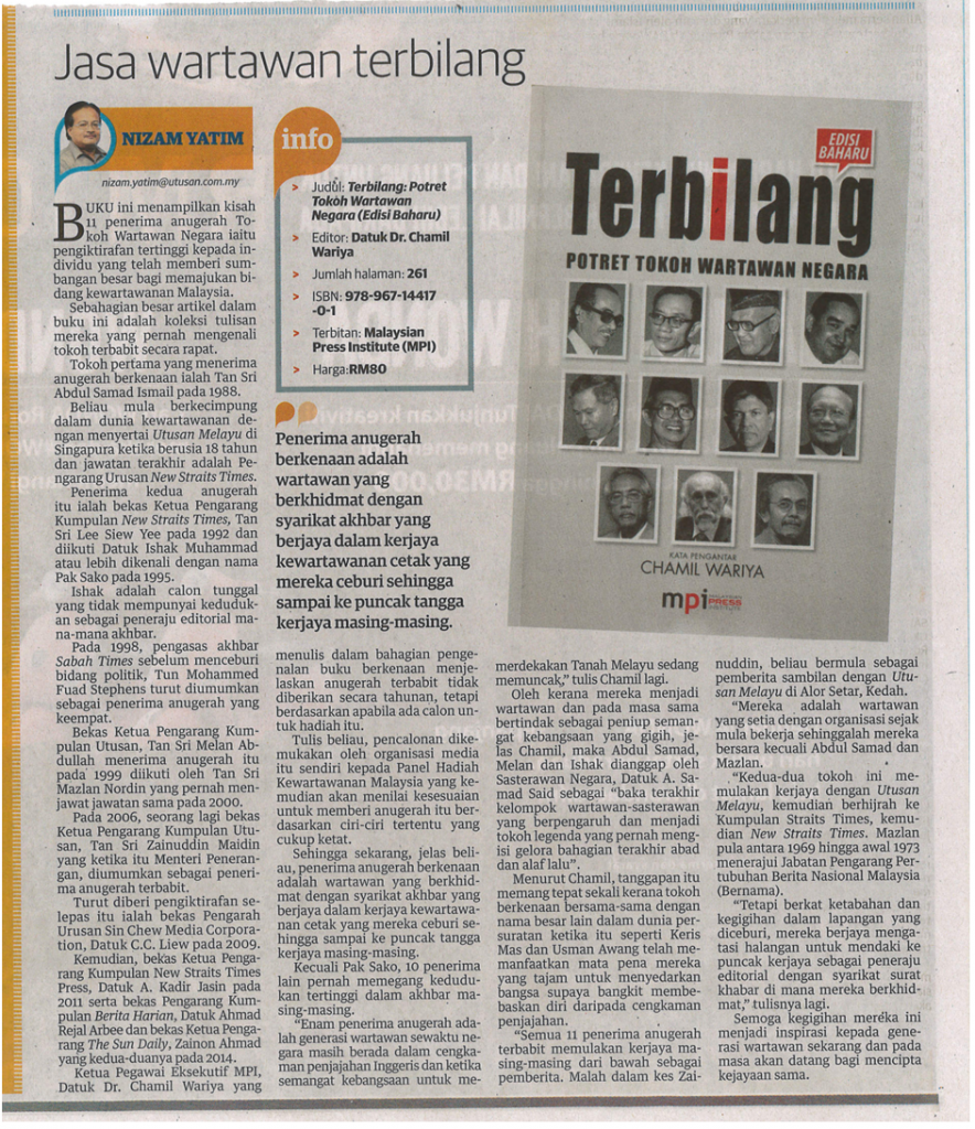 Utusan Malaysia Ulas Terbilang Potret Tokoh Wartawan Negara – MPI